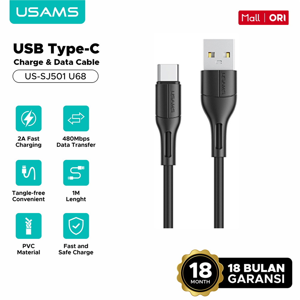Jual USAMS Kabel Data Micro USB/Type C 2A Fast Charging 1M PVC Material ...
