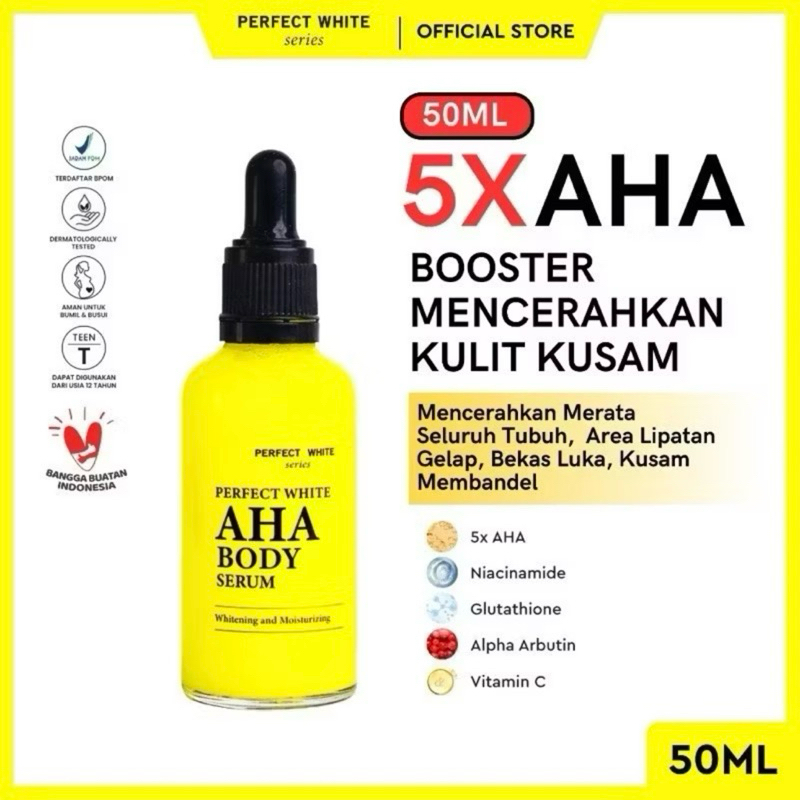 Jual PERFECT WHITE AHA Body Serum Whitening and Moisturizing UKURAN JUMBO 50 ML | Shopee Indonesia