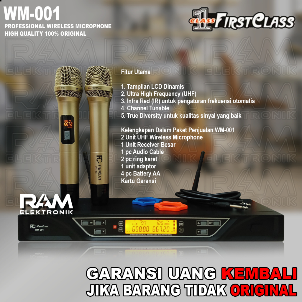Jual Microphone Mic Wireless FIRSTCLASS WM001 | WM 001 Handheld Original | Shopee Indonesia