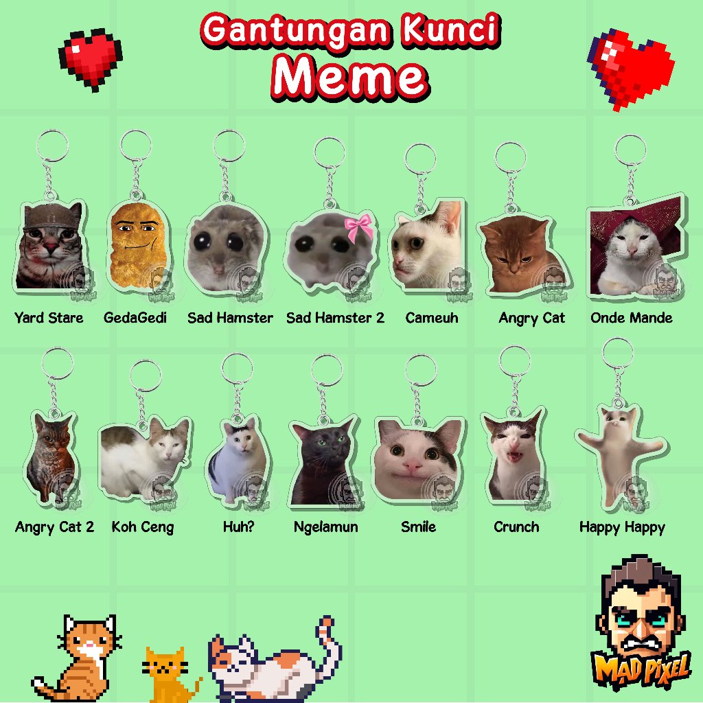 Jual Gantungan Kunci Meme Kucing Akrilik / Acrylic KeyChain Lucu Sad ...