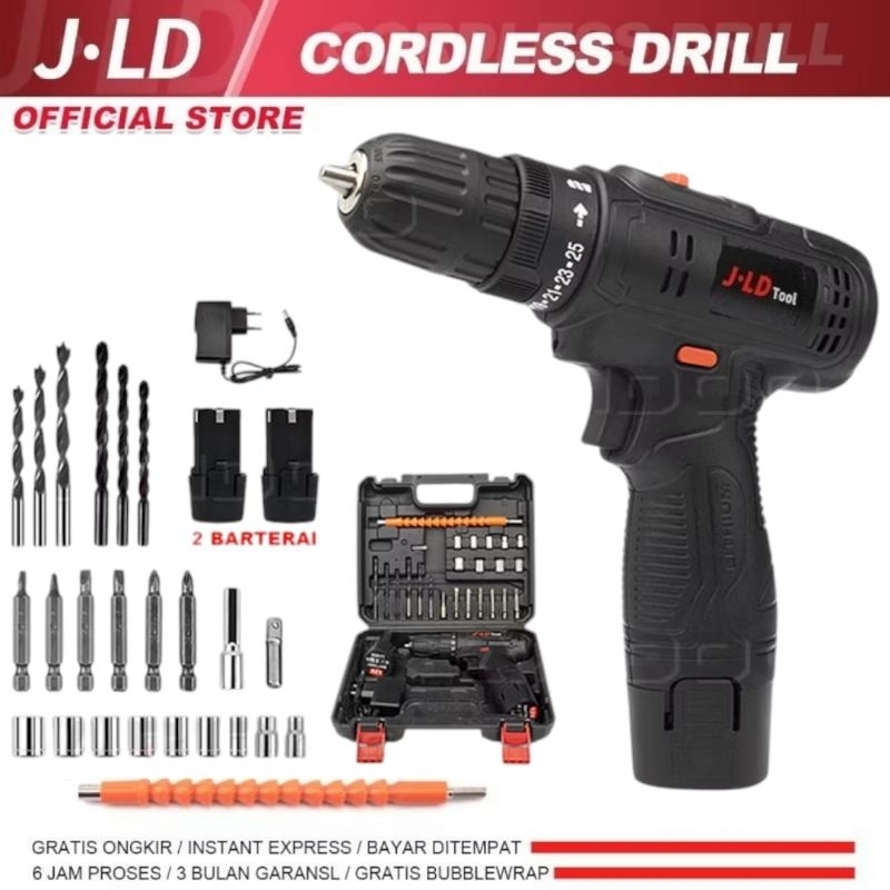 Jual Bor JLD 12V Hitam - SET Bor Obeng Bor 2 Baterai 12 Volt Cordless ...