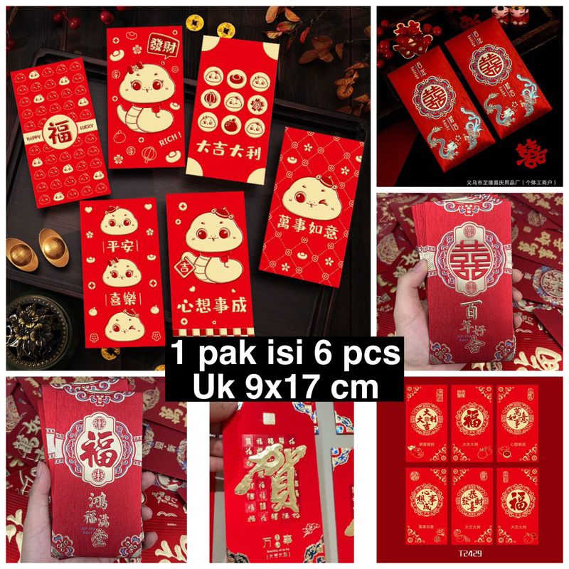 Jual Angpao merah imlek premium 1 pak isi 6 buah/angpao ular 2025 ...