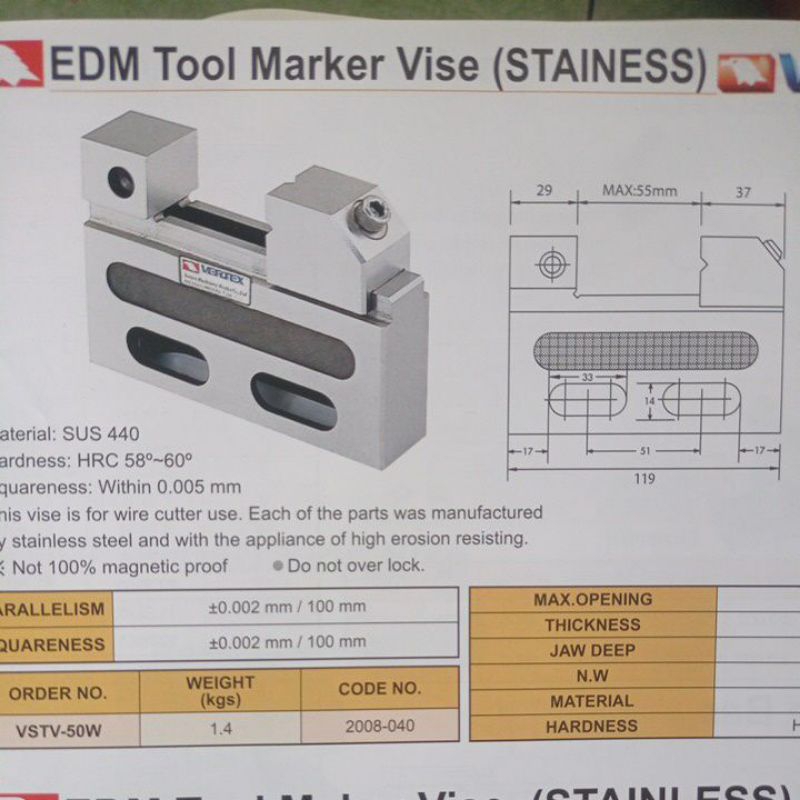 Jual Vertex edm tool marker vise vstv-50w | Shopee Indonesia