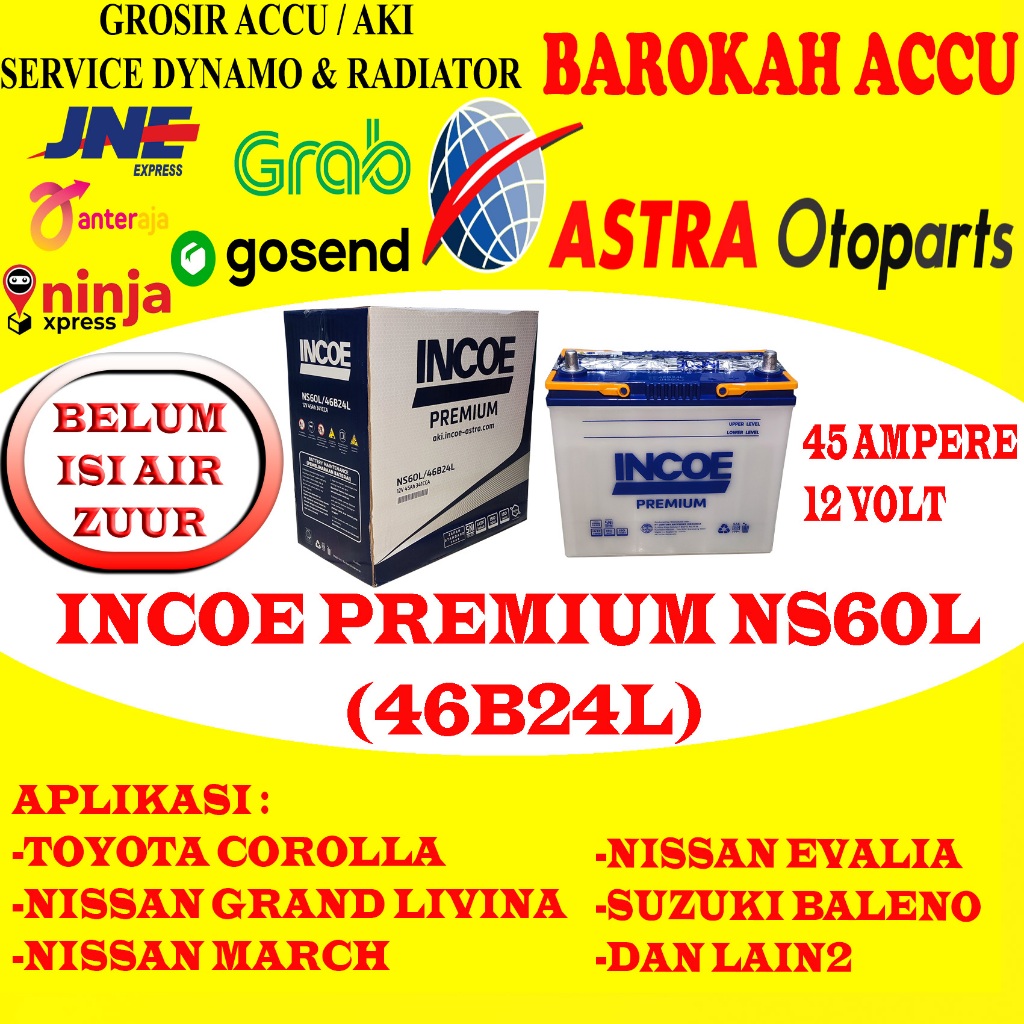 Jual AKI INCOE PREMIUM NS60L / 46B24L , 45 AH ASTRA OTOPARTS | Shopee Indonesia