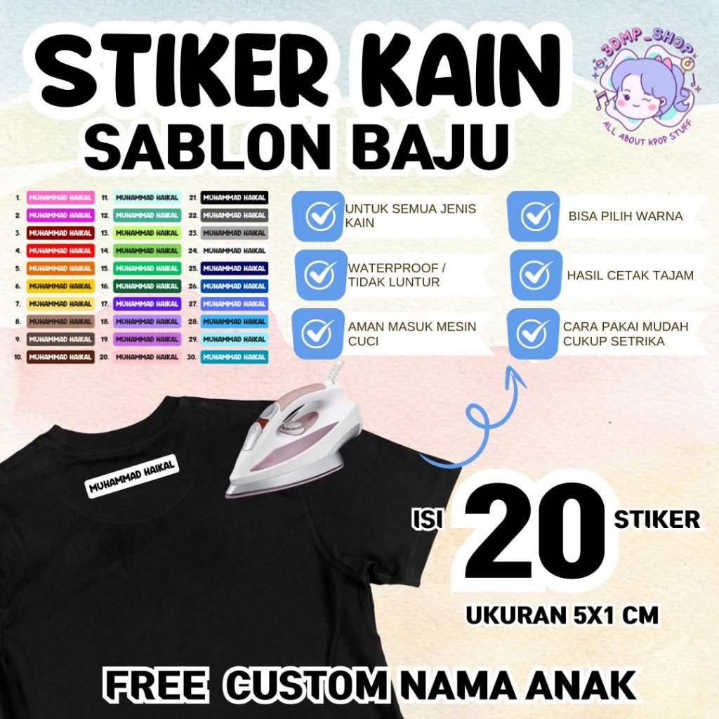 Jual Stiker nama kain baju custom label sablon setrika laki laki pria ...