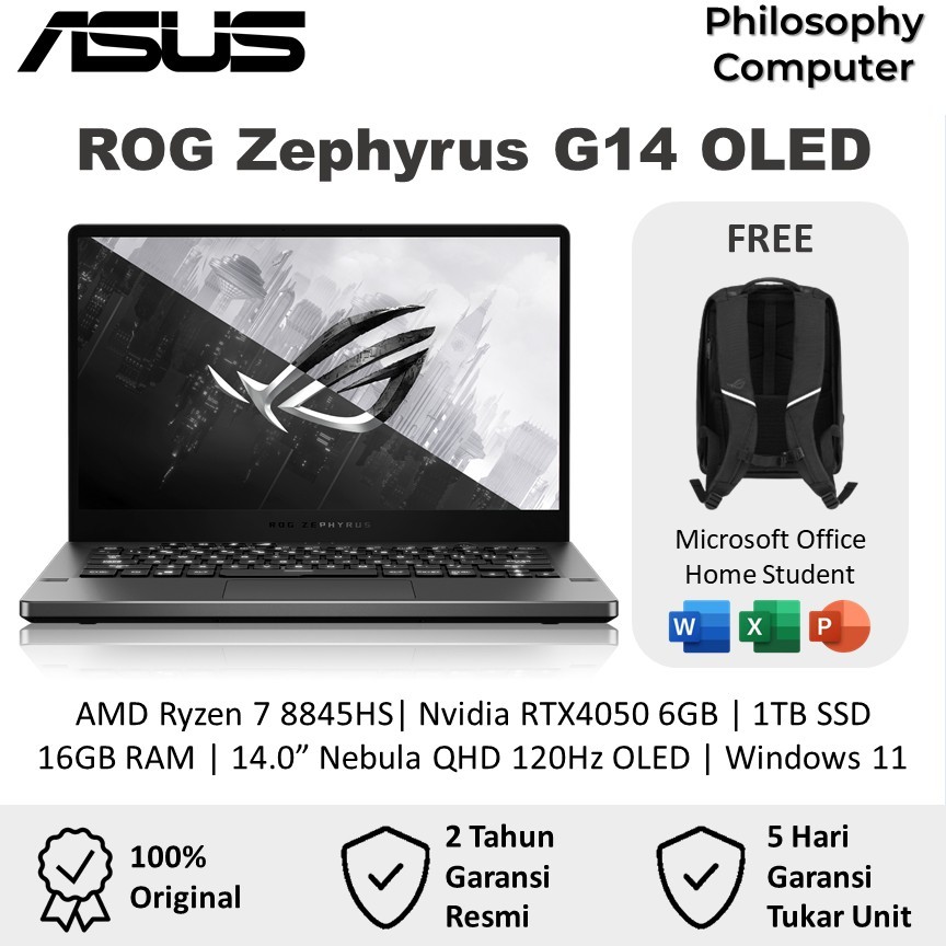 Jual Laptop Gaming Asus ROG Zephyrus G14 OLED GA403UU Ryzen 7 8845HS ...