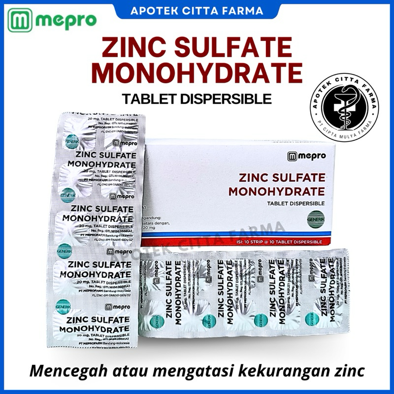 Jual ZINC SULFATE MEPRO 20mg Dispersible Tablet Per 1 Strip isi 10 ...