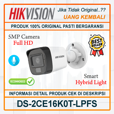Jual CCTV Hikvision 5MP Outdoor Audio DS-2CE16K0T-LPFS Smart LIGHT Ori Garansi | Shopee Indonesia