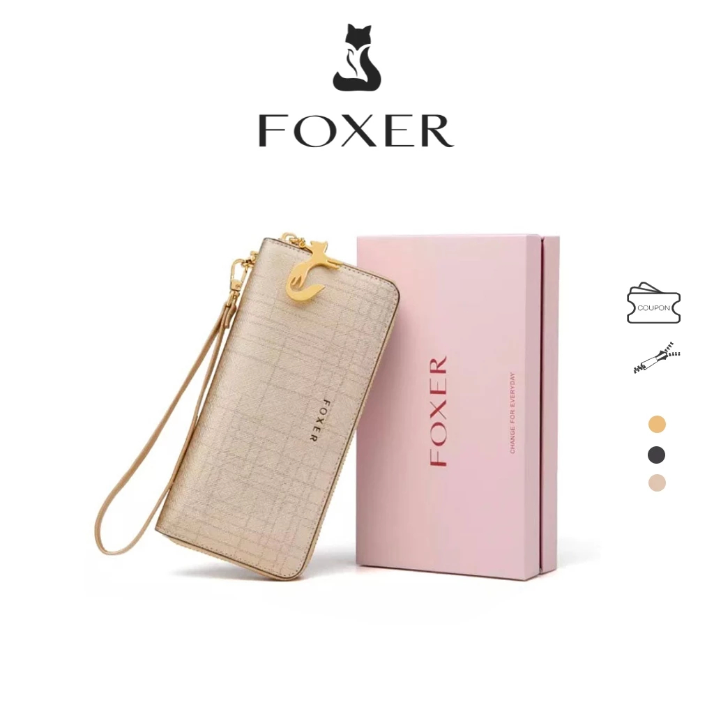 Jual FOXER Dompet Kulit Asli Dompet Ritsleting Wanita Dompet Panjang Dengan Slot Multi-Kartu ...