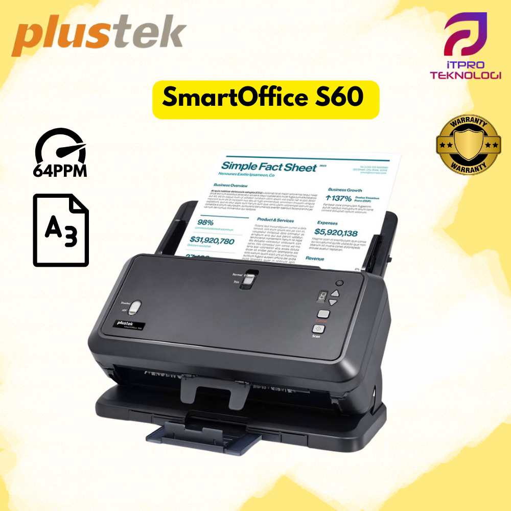 Jual Plustek Scanner SmartOffice S60 - 64 lbr/menit (A4 Landscape ...