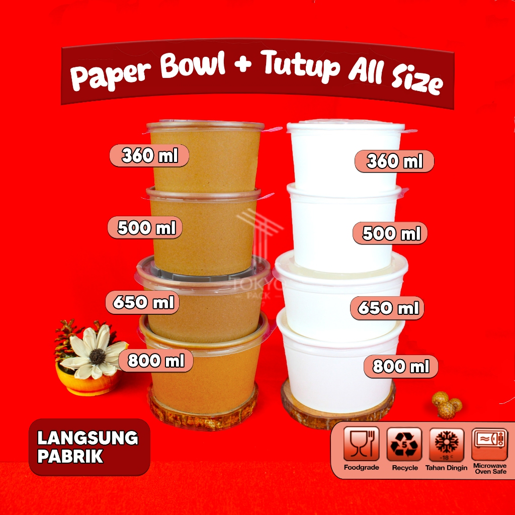 Jual PAPER BOWL + TUTUP ALL SIZE / MANGKOK KERTAS / PAPER RICE BOWL ...