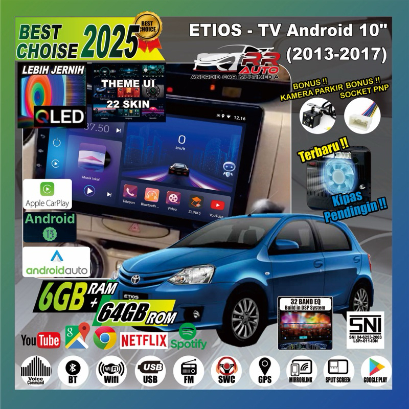 Jual Etios Falco | RAM 6+64gb ROM,Head Unit Android OS13,QLED,Wifi,BT,Apple Carplay,Android Auto ...