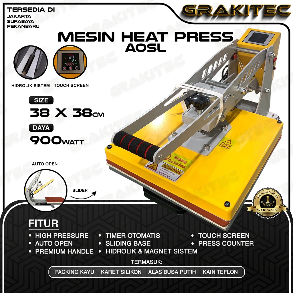 Jual Mesin Press Sablon Kaos 38x38 900 Watt AOSL OTOMATIS Auto Open ...