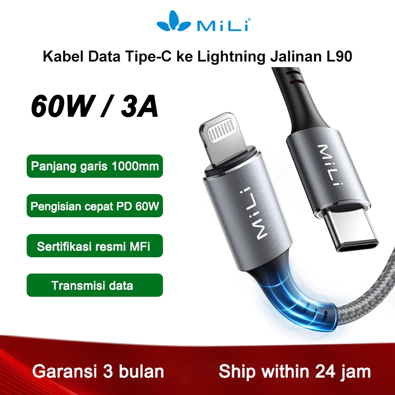Jual Kabel Data Lightning MFI Mili L90 Braided USB-C to Lightning Fast ...