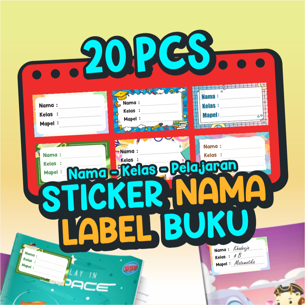 Jual 20 PCS Stiker Nama Buku Tulis Pelajaran Sticker Nama Kelas Sekolah ...