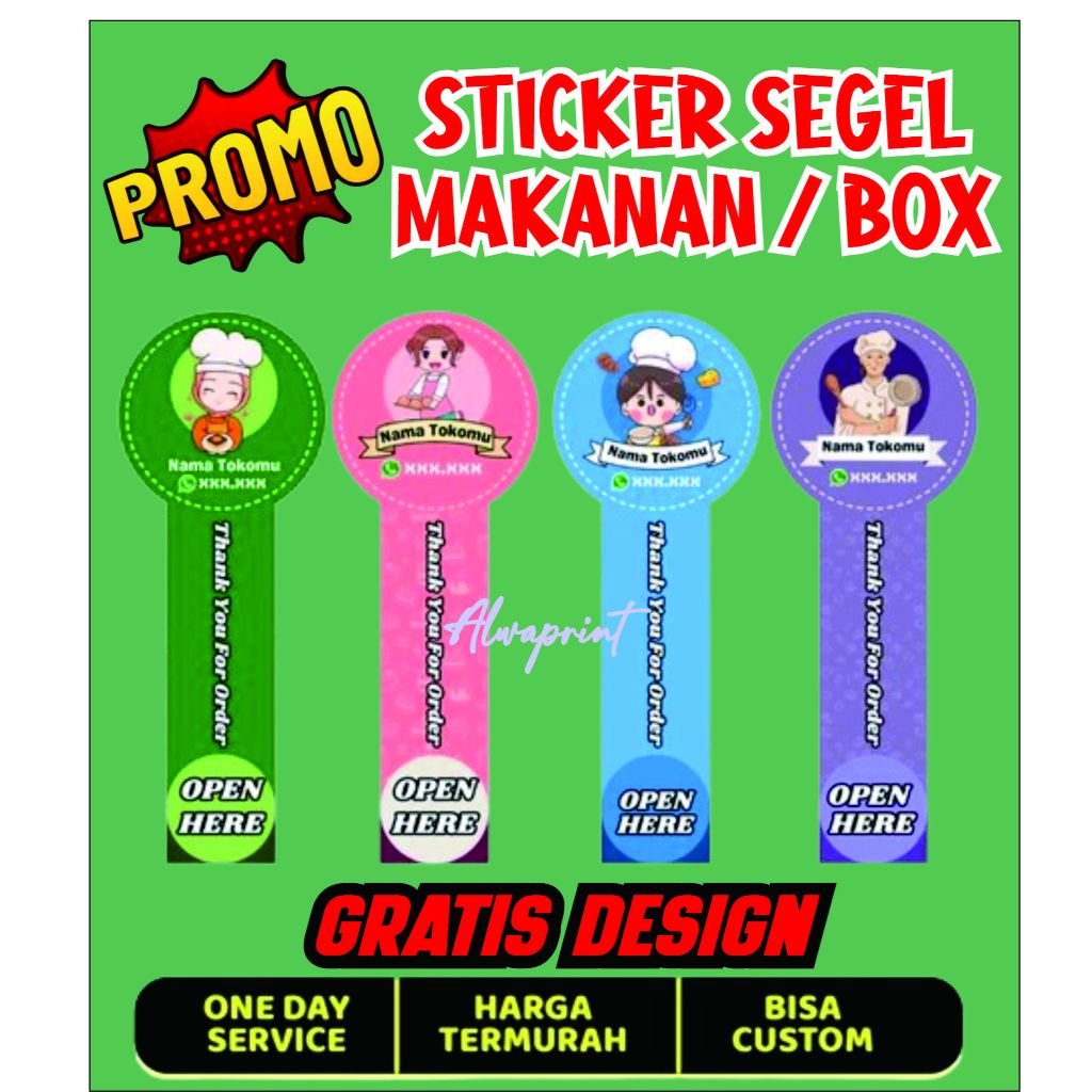 Jual STIKER SEGEL MAKANAN KUE BOX / Stiker Segel Nama Tokomu / Stiker ...