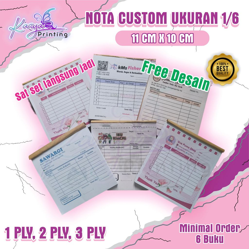 Jual Cetak Nota Custom Ukuran 1/6 (Nota Mini) Free Desain - Pakai Nama ...