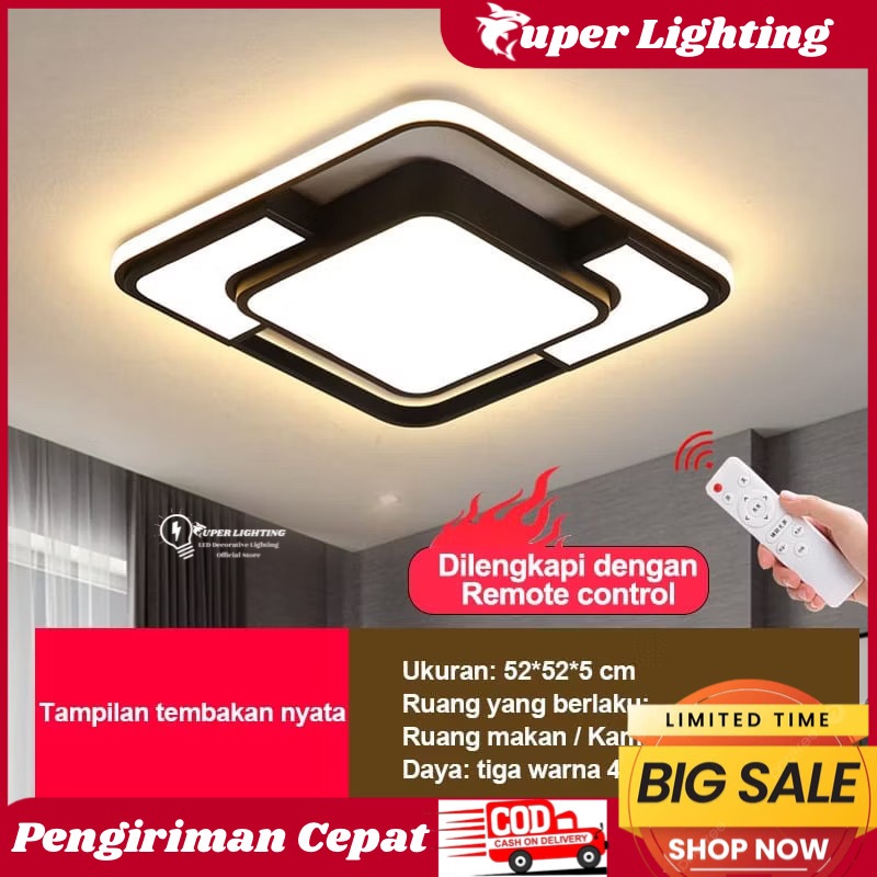 Jual Termasuk Remote Lampu Plafon LED 3 Warna Bentuk Persegi Gaya ...