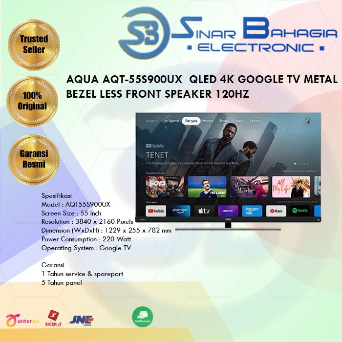 Jual AQUA AQT-55S900UX QLED 4K GOOGLE TV METAL BEZEL LESS FRONT SPEAKER 120HZ (NEW) (KHUSUS ...