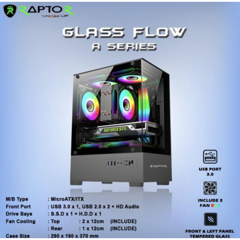 Jual Casing PC 3PowerUp Raptor Glass Flow A-Series Black Free 3 Fan RGB ...