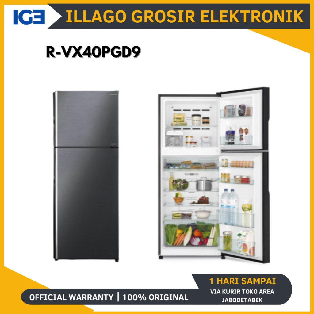 Jual HITACHI R-VX48PGD9 BSL Kulkas 2 Pintu 407 L - Black | Shopee Indonesia