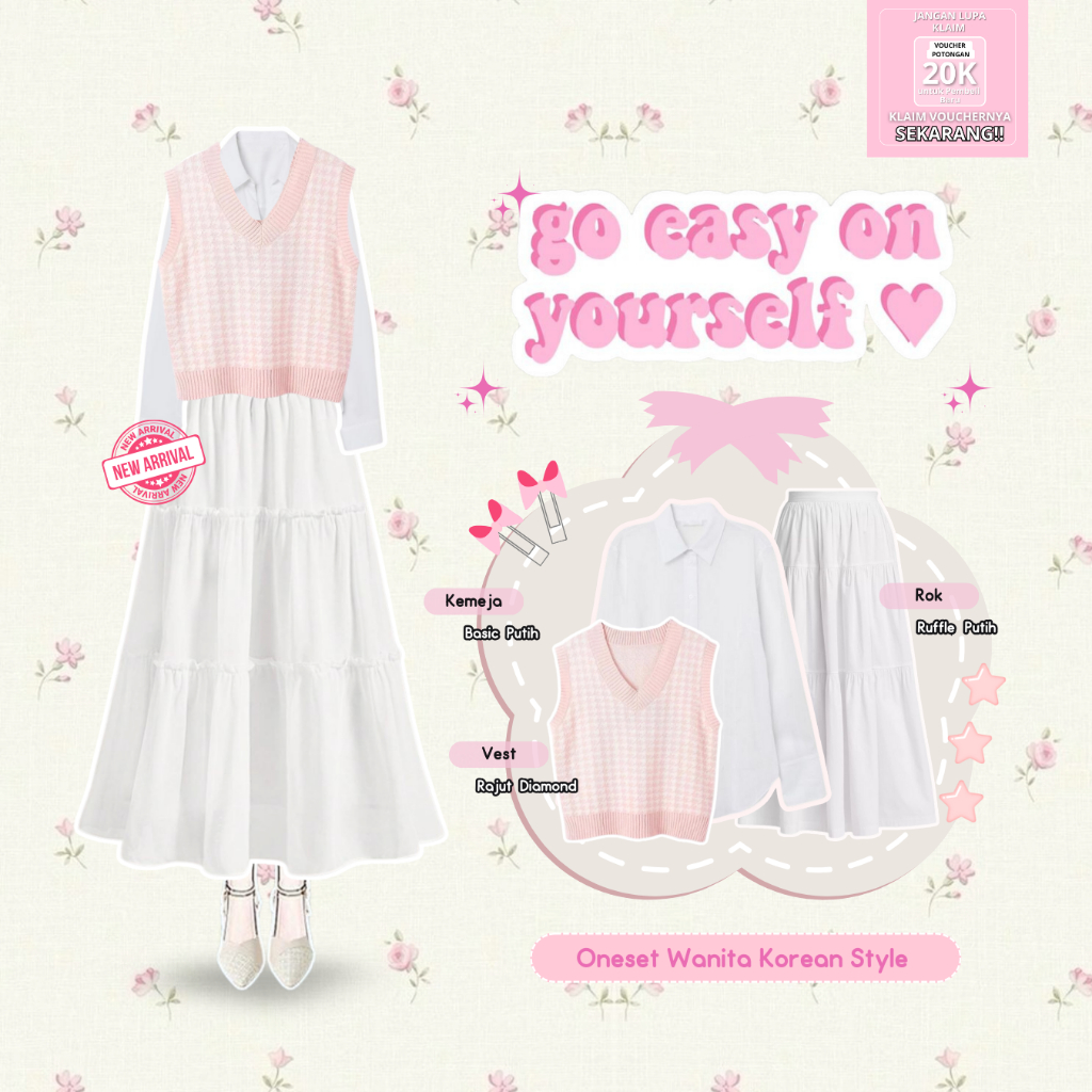 Jual Oneset Vest Korean Style Remaja ( Kemeja Polos, Vest, Rok Ruffle ...