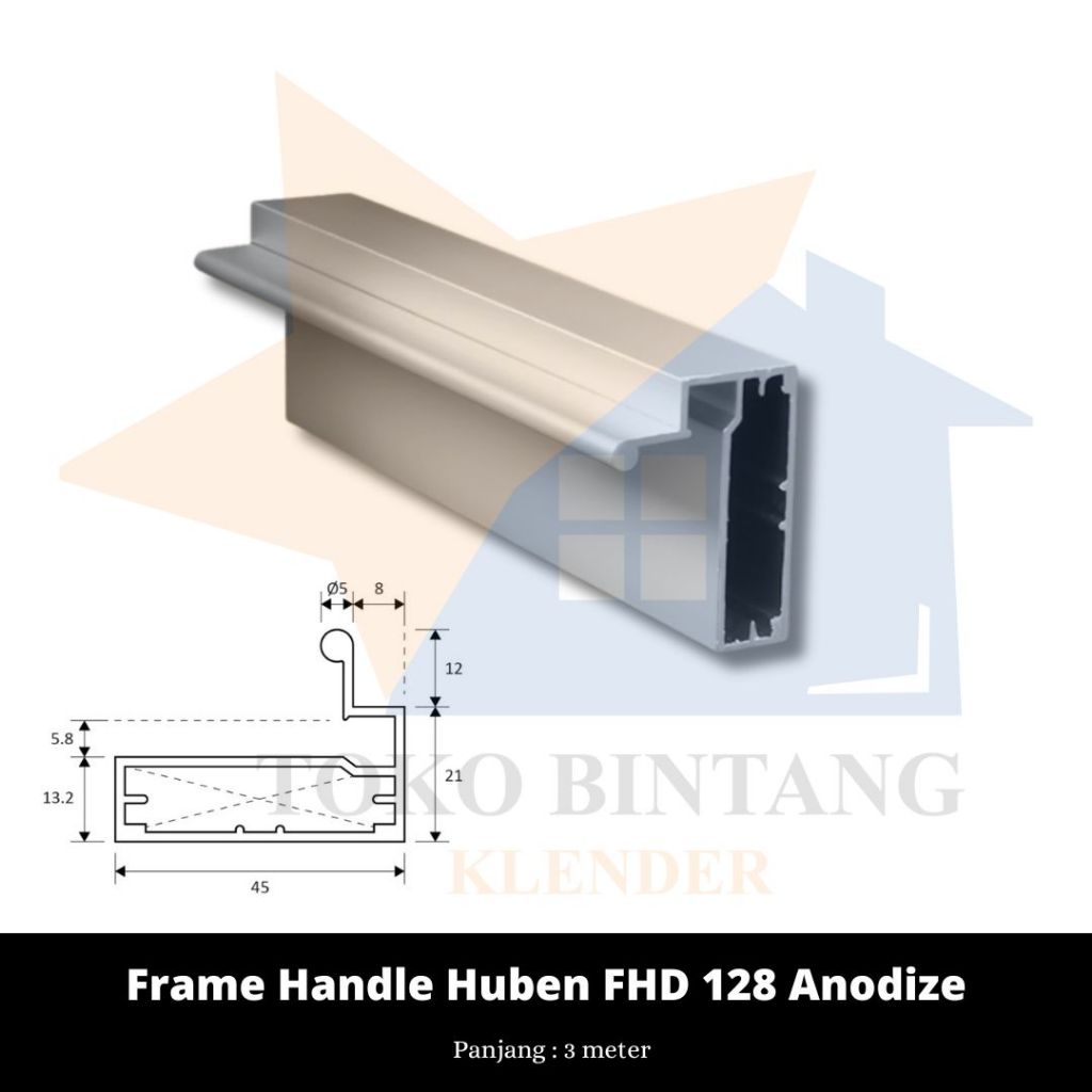 Jual Profil Aluminium Frame Handle Huben FHD 128 Anodize | Shopee Indonesia