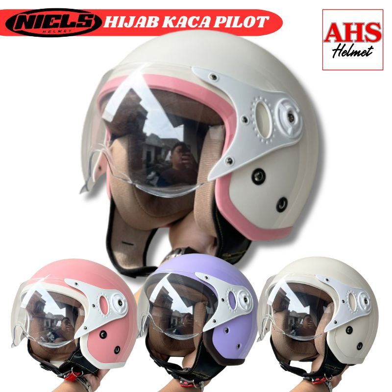 Jual NIELS HELM HIJAB KACA PILOT FRAME PUTIH PREMIUM BAHAN ABS LIST ...
