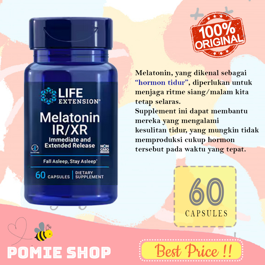 Jual Melatonin IR/XR Life Extension Anti Jet Lag Vitamin Tidur berkualitas 60 capsules | Shopee ...