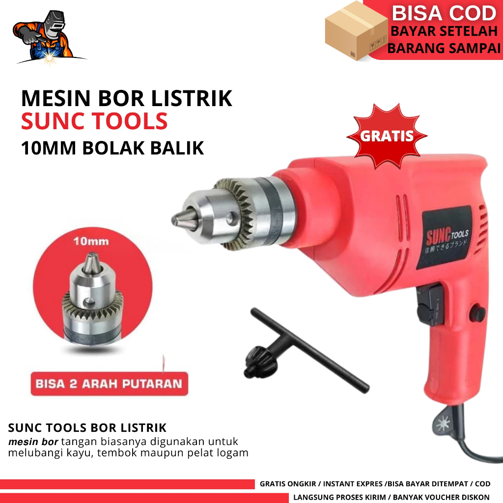 Jual Mesin Bor Listrik Bor Tangan Bolak Balik Electric Drill Sunc Tools | Shopee Indonesia