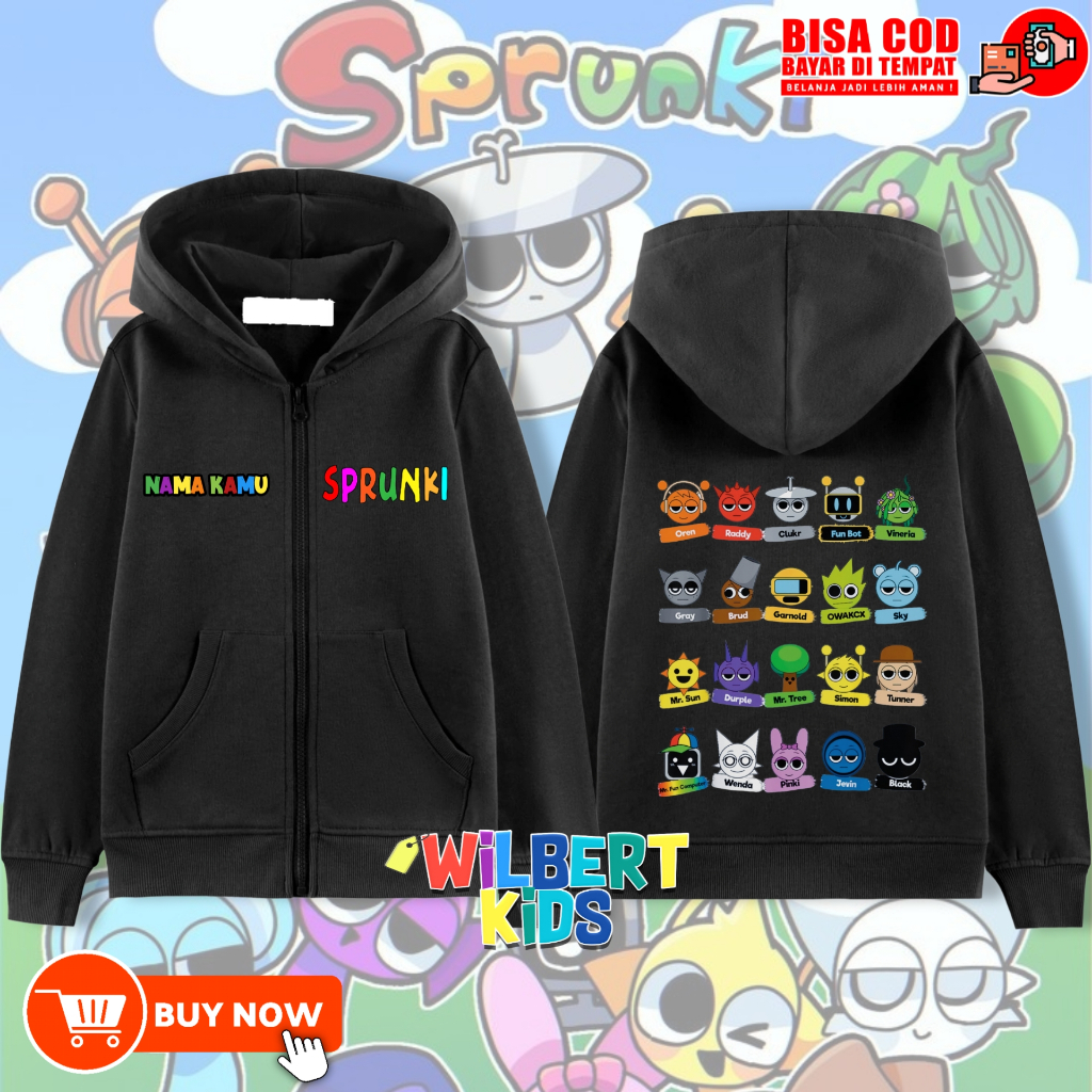 Jual Hoodie Zipper Anak Sprunki Incredibox / Jaket Resleting Anak FREE ...