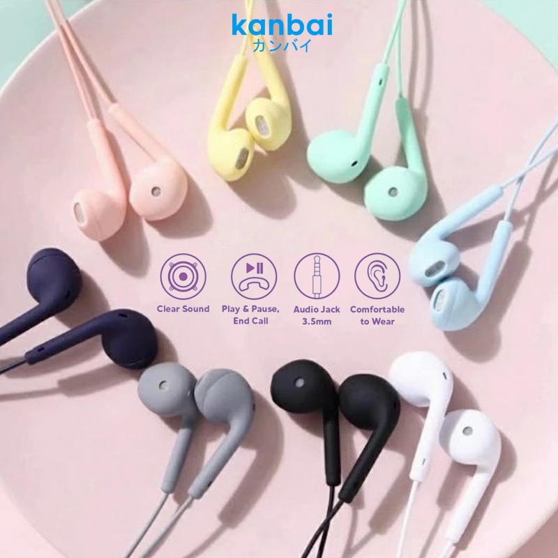 Jual Earphone headset handsfree macaron stereo kabel mate color mic ...