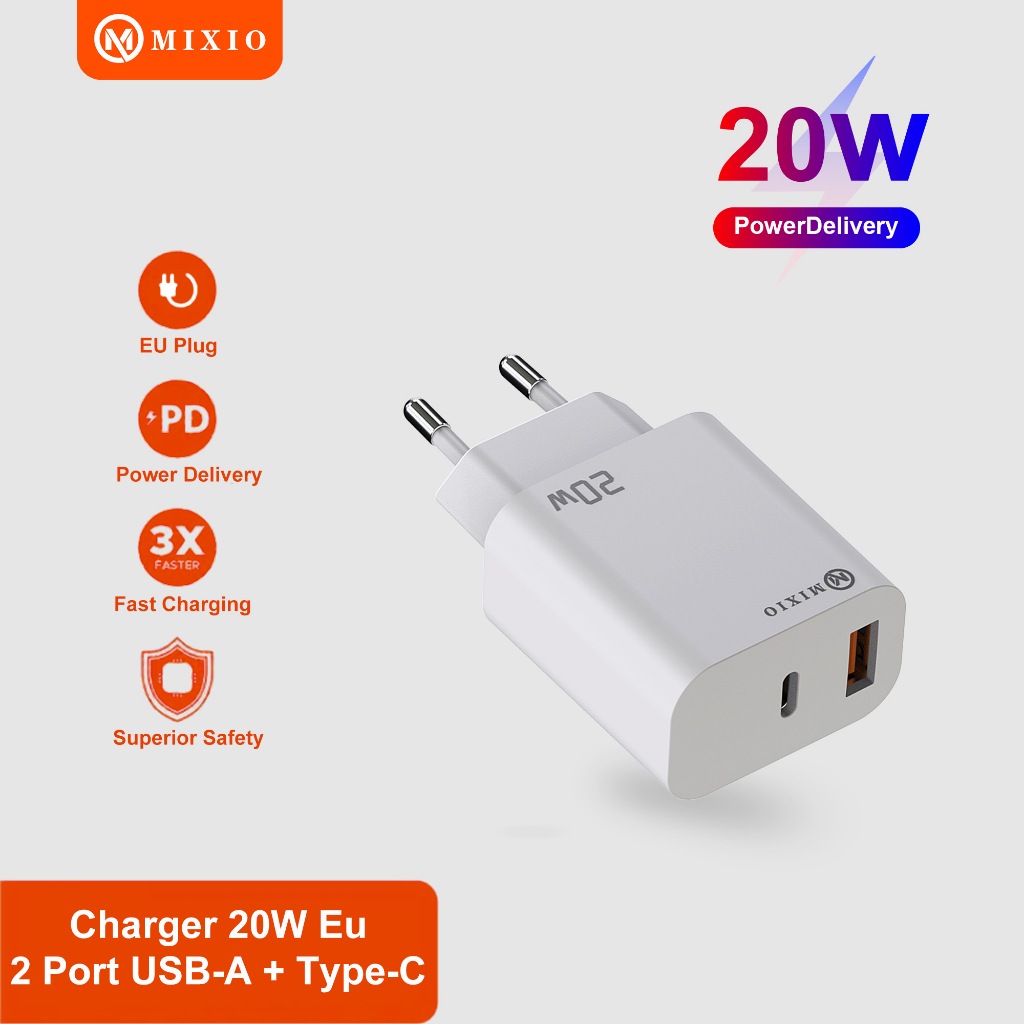 Jual MIXIO Charger 20W A+C Fast Charging Dual Port Type C PD Adaptor MC ...