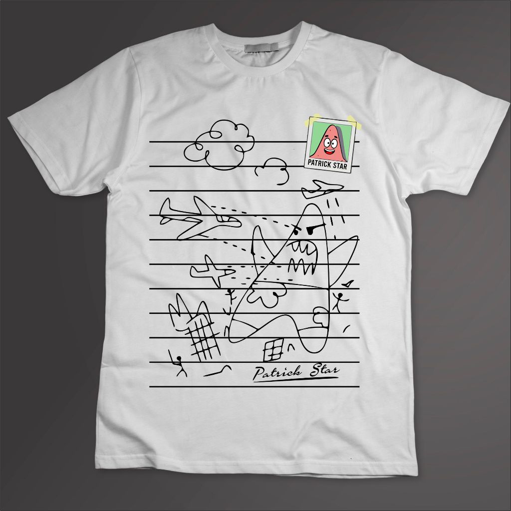 Jual Kaos Tanda Tangan Patrick Star Hitam Putih Spongebob (Gambar di ...