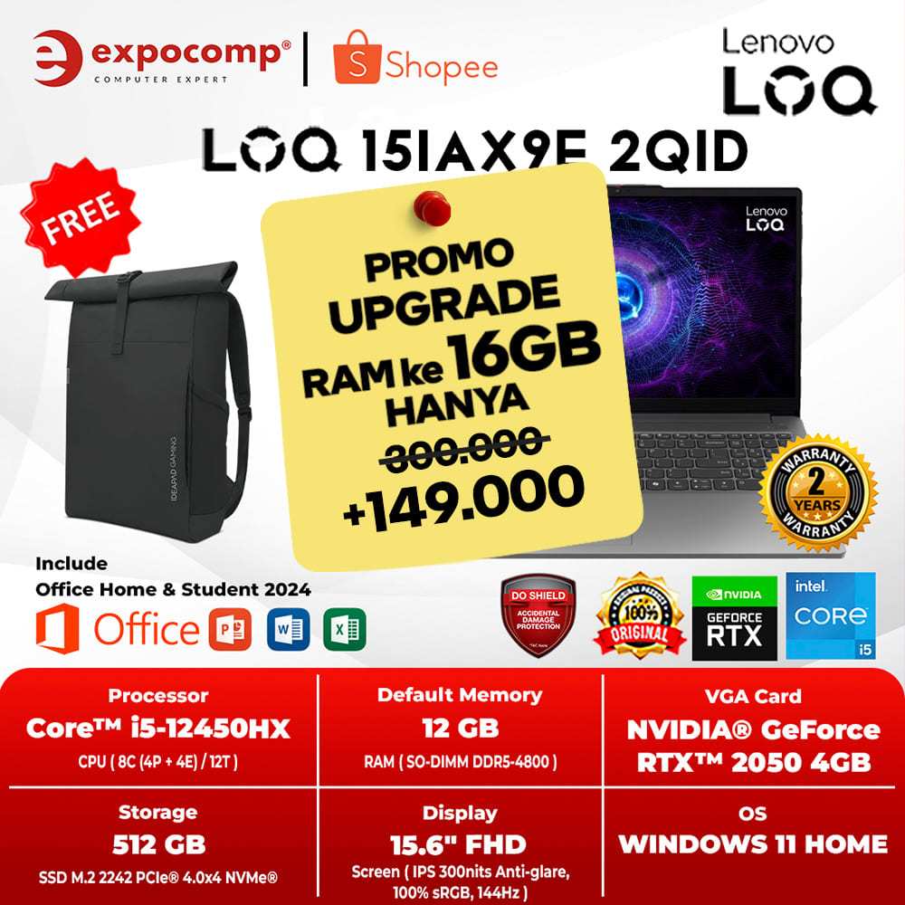 Jual LENOVO GAMING LOQ 15IAX9E 2QID CORE i5-1245HX RTX2050 12GB 512GB ...