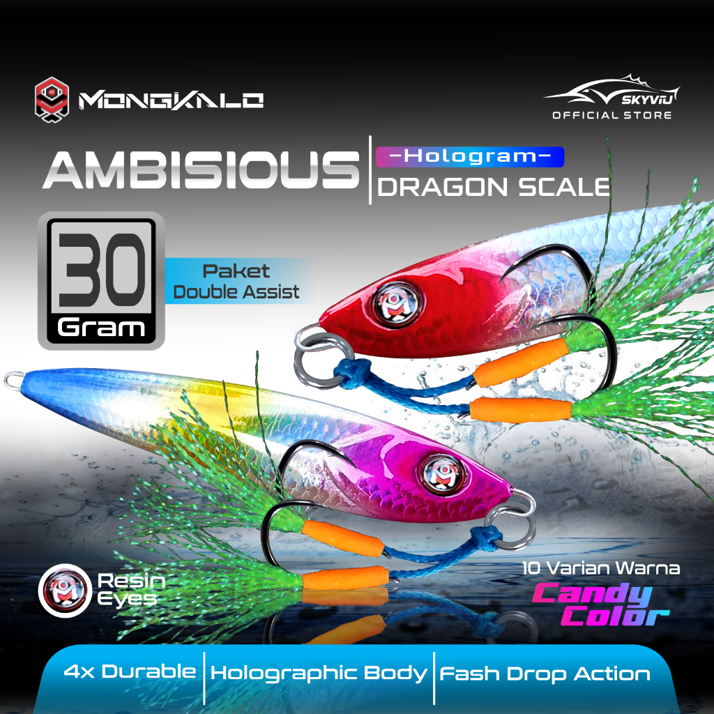 Jual Metal Jig 30 Gram MONGKALO AMBISIOUS 30 gr Hologram Garis 30gram Lengkap Double Assist Hook ...