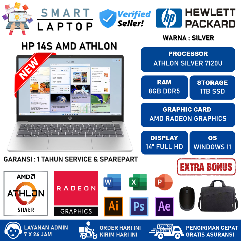 Jual Laptop HP 14 AMD Athlon Silver 7120U Ram 8GB DDR5 1TB SSD 14 FHD ...