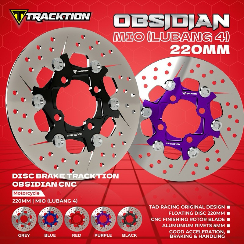 Jual DISC BRAKE TRACKTION OBSIDIAN CNC MIO SOUL 220 MM (Lubang 4 ...