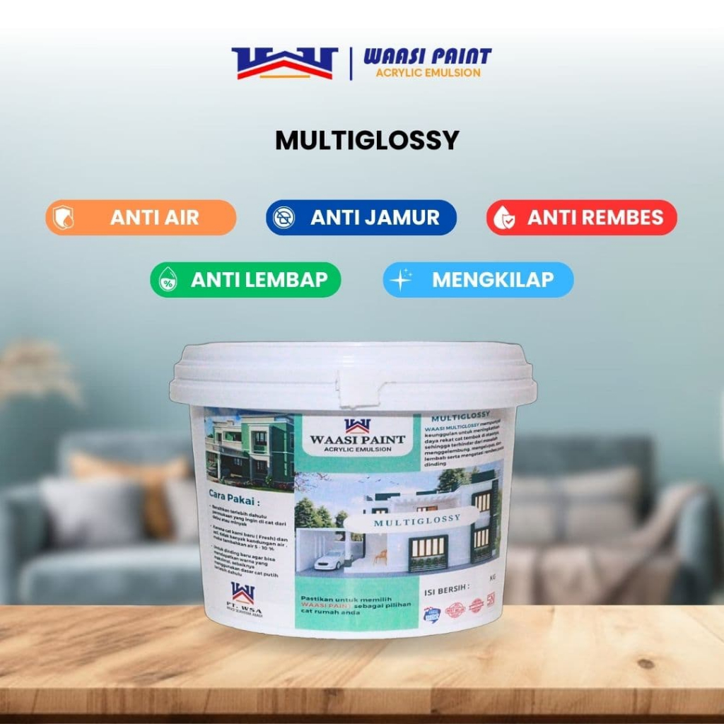 Jual WAASI PAINT - Cat Tembok Glossy Mengkilap Ember Kecil 4 Kg ...