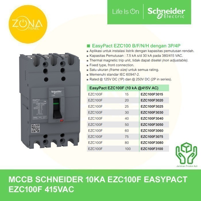 Jual MCCB SCHNEIDER EASYPACT EZC100F 3 PHASE 3P 15A EZC100F3015 ORIGINAL | Shopee Indonesia