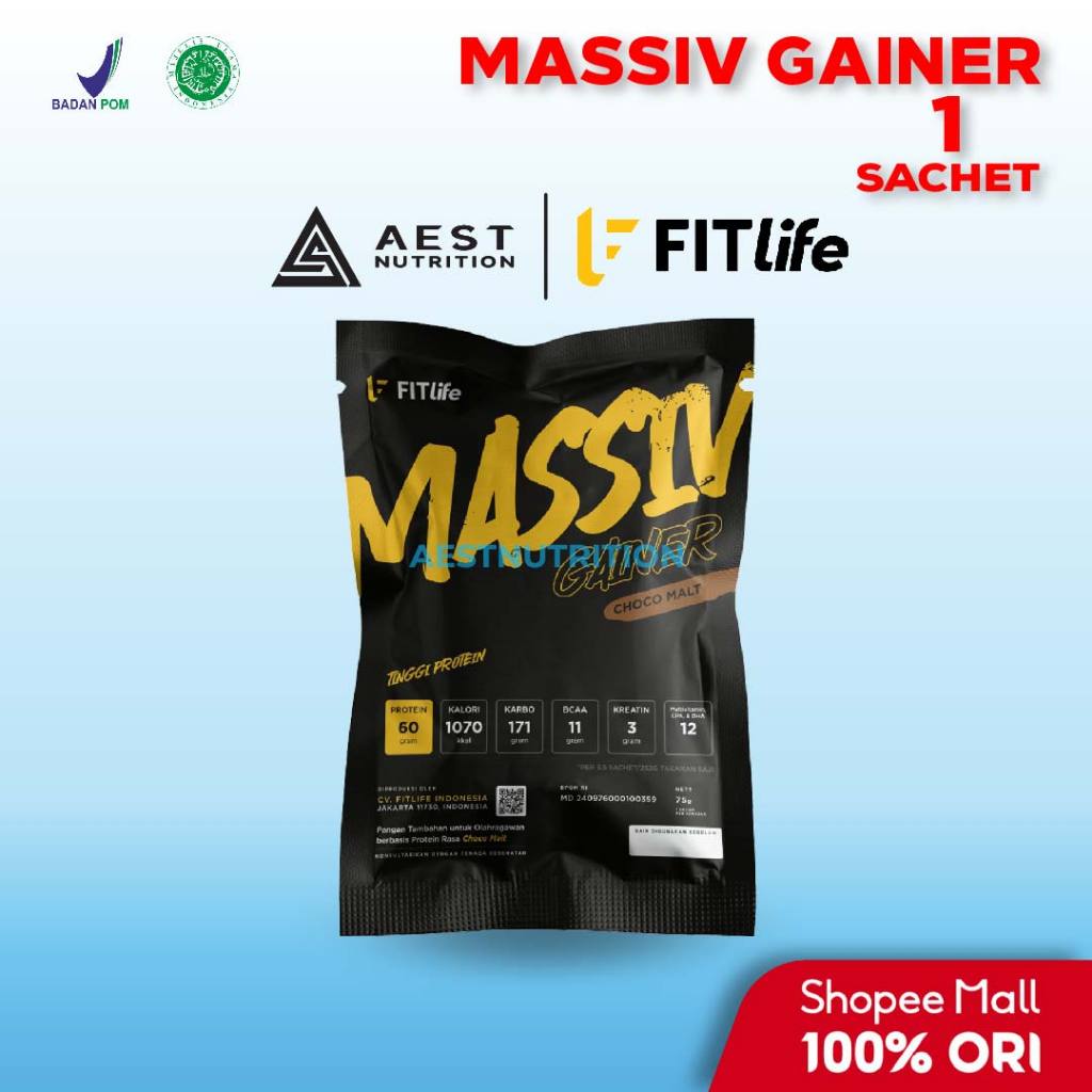 Jual Fitlife Massiv Gainer 75 gram Sachet Susu Protein Bulking ...