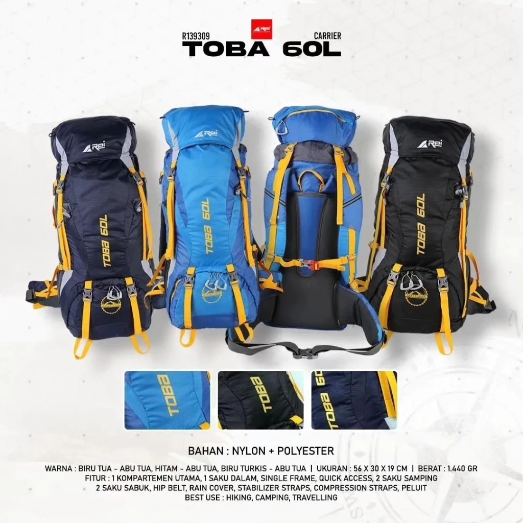 Jual Tas Gunung Carrier Toba 60 L Arei Outdoorgear keril Camping Rei ...