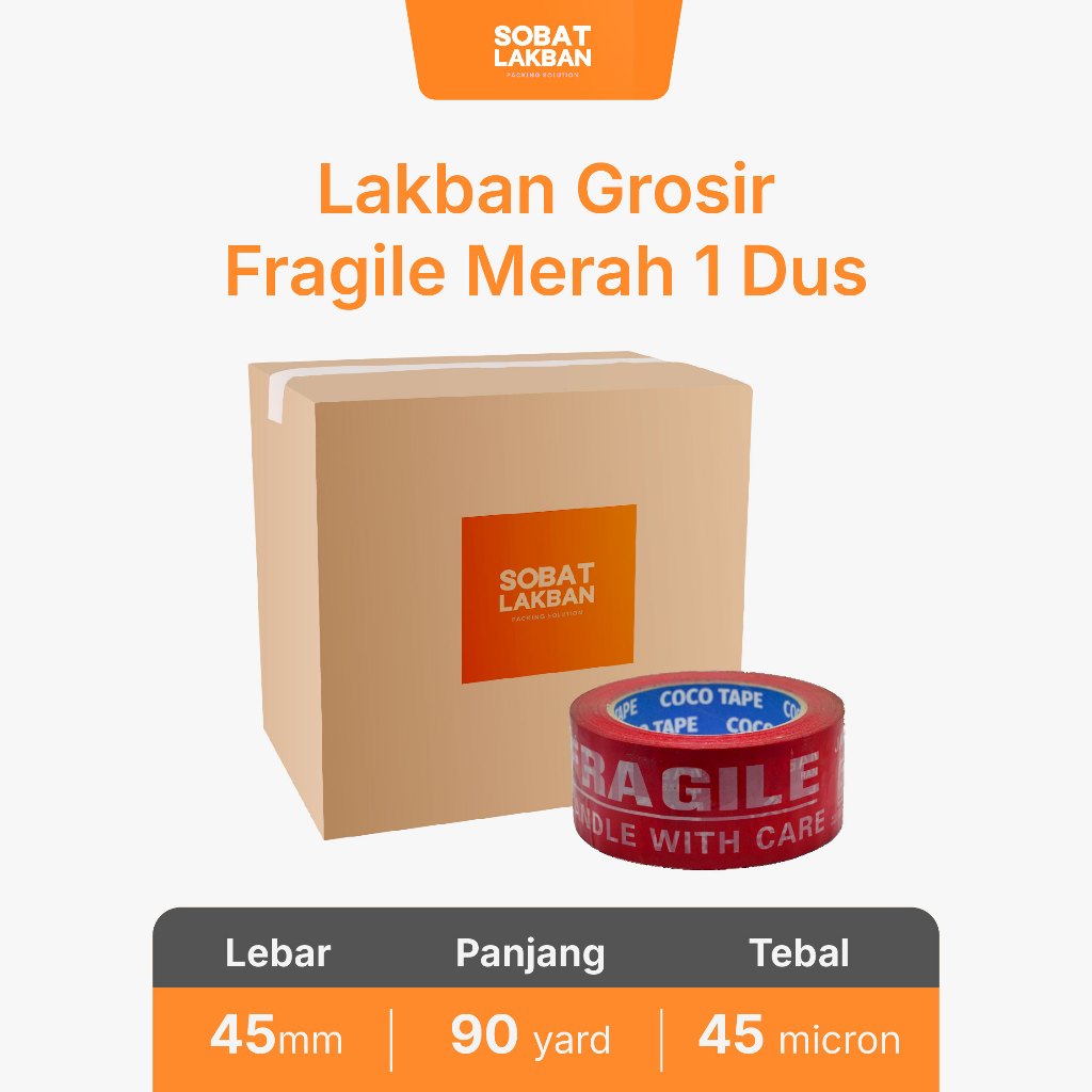 Jual Lakban Grosir Fragile Merah Coco Tape 100 Yard 1 Dus | Shopee ...