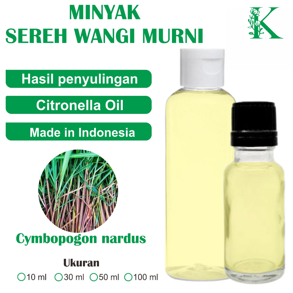 Jual minyak sereh wangi murni tanpa campuran citronella oil minyak atsiri 10ml 30ml 50ml 100ml ...