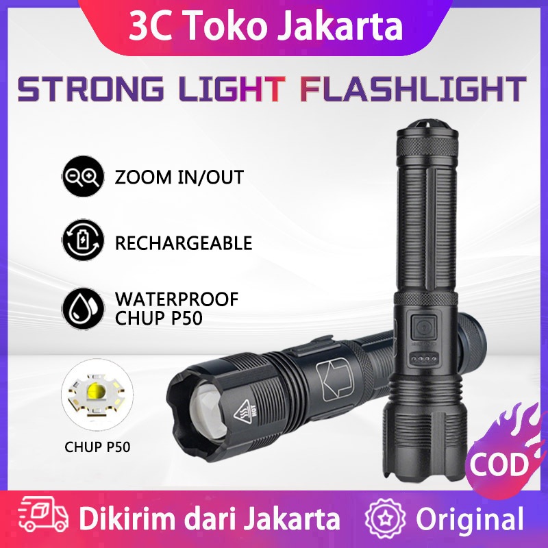 Jual Senter LED Super Terang Senter LED Tahan Air Jarak Jauh Senter LED Asli USB C Senter Zoom ...