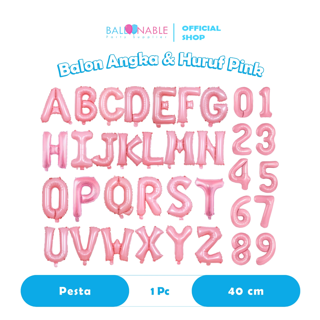 Jual Balon Foil Huruf Angka Pink Polos 40cm Satuan | Shopee Indonesia