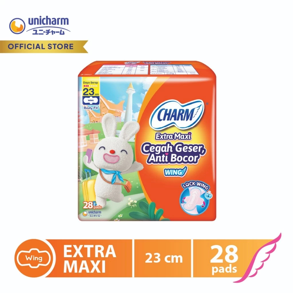 Jual Charm Pembalut Body Fit Extra Maxi 23cm Wing 28 pads | Shopee ...