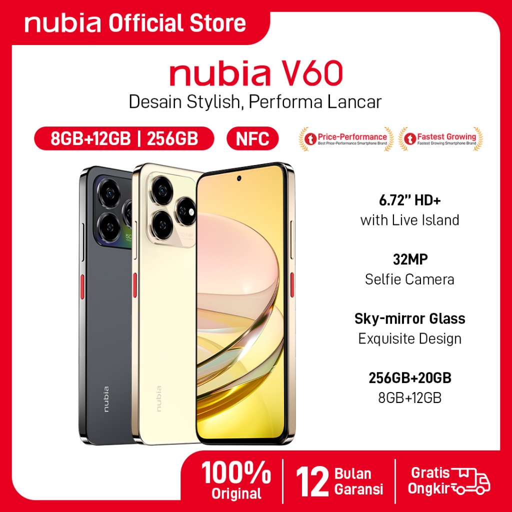 Jual nubia V60 NFC RAM 8GB+12GB + ROM 256GB 5.000 mAh 50MP AI Triple Camera Ultra Slim Body ...