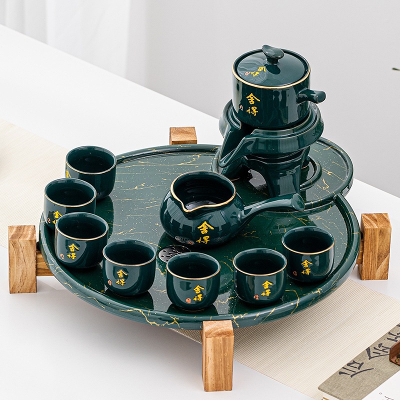 Jual Chinese Tea Pot Set Ceramic Rotating Mill Meja Baki 9in1 | Shopee ...