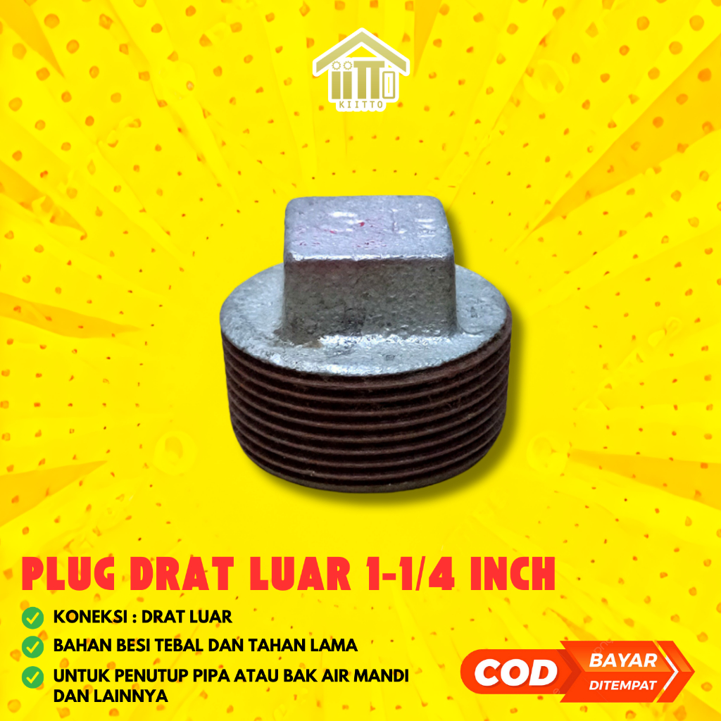 Jual PLUG DOP BESI DRAT LUAR 1-1/4 INCH / TUTUP PIPA BESI DRAT LUAR 1. ...
